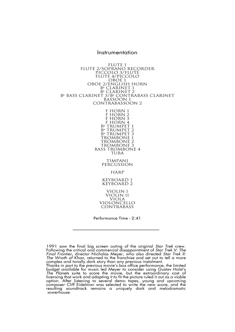 END CREDITS SUITE from Star Trek VI: The Undiscovered Country - Cliff ...